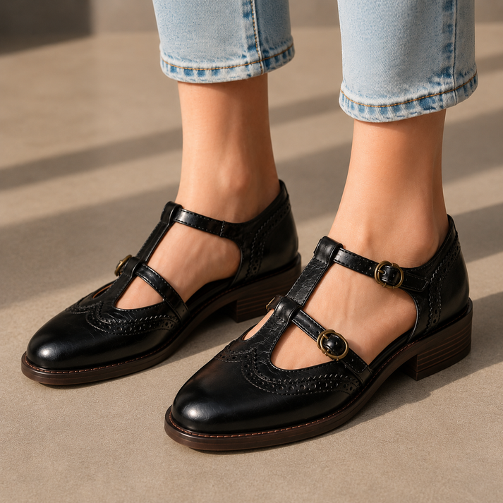 Alessia Leather T-Strap Heels – Maison Thorne